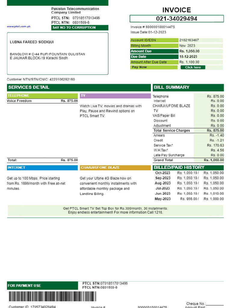 PTCL Ebill | PDF