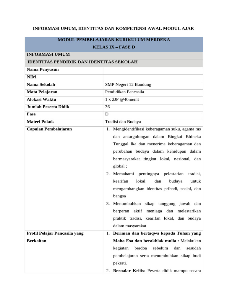 Modul Ajar BTI Kelas IX | PDF