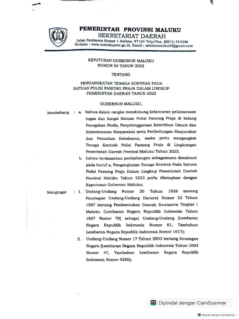 SK - 2023 - Anggota Satpol Prov - Maluku | PDF