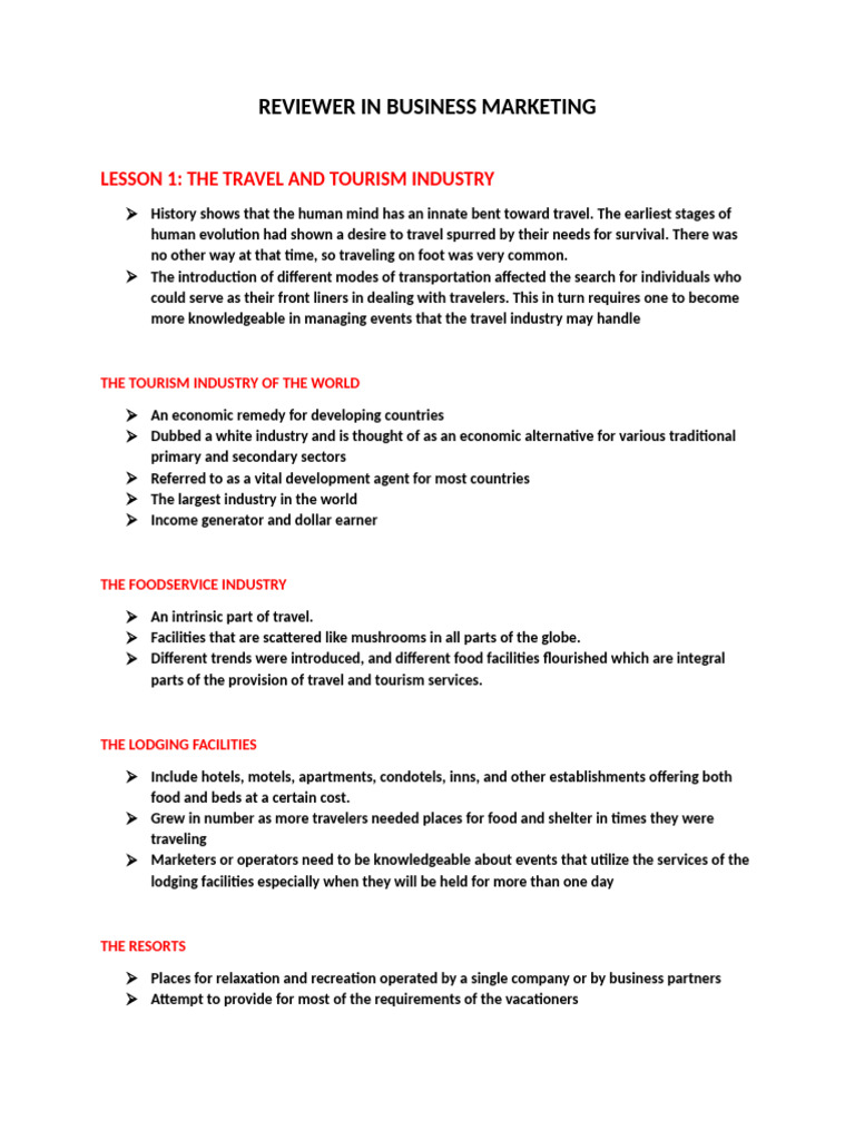 Reviewer in Business Marketing | PDF | Marketing | Tourism