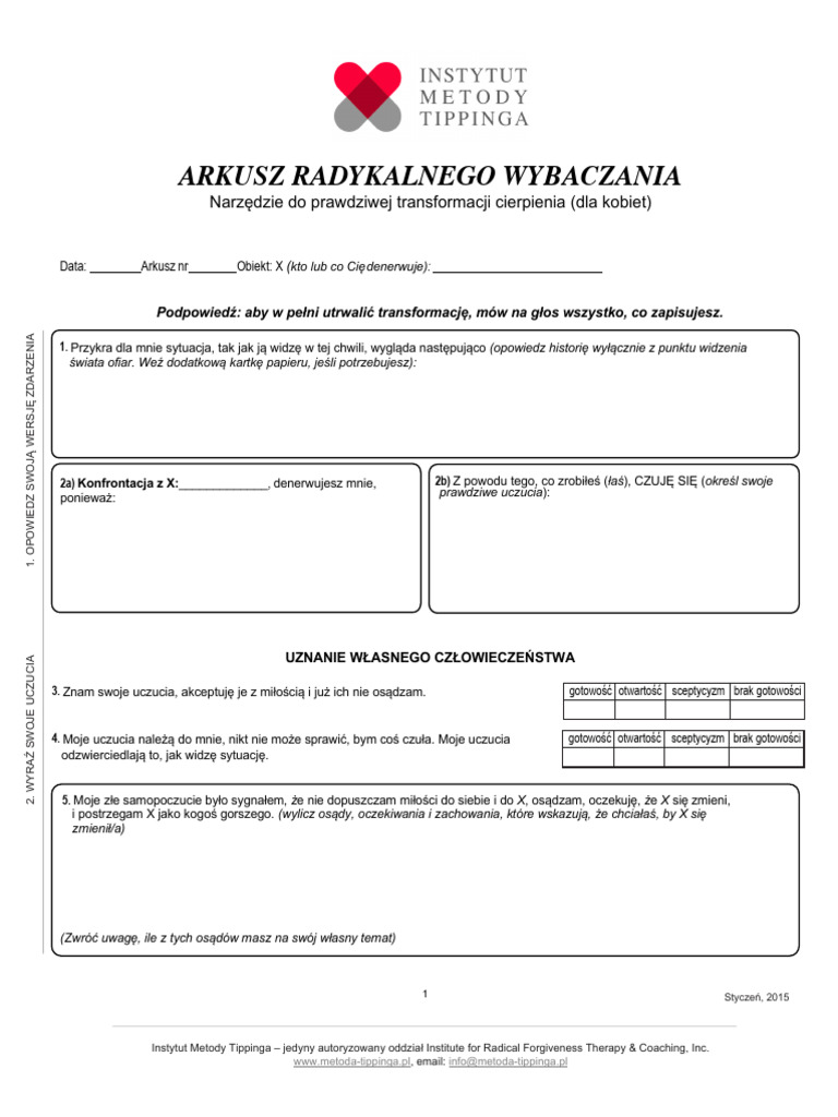 Zenski Arkusz Radykalnego Wybaczania 5 Kobiet | PDF