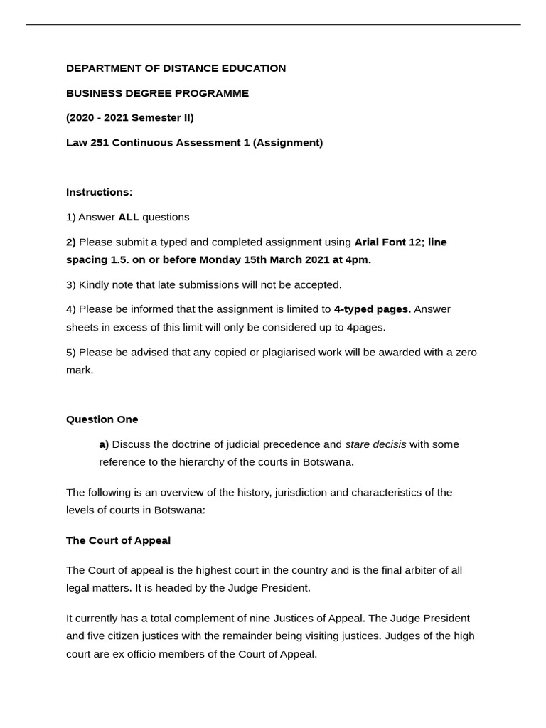 LAW 251 Assignment 1 | PDF | Magistrate | Appeal