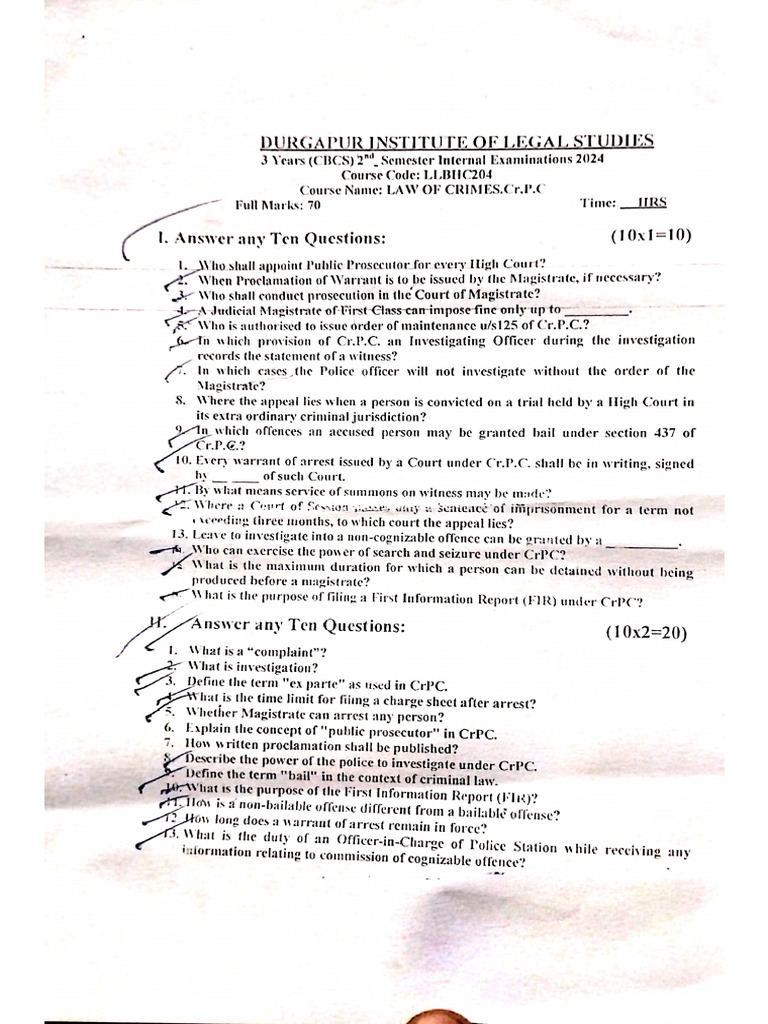 Internal Exam CR.P.C | PDF
