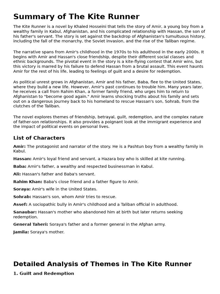 Summary of The Kite Runner | PDF | Social Psychology