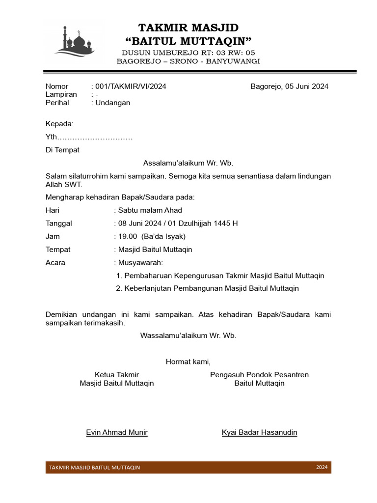 Undangan Takmir Masjid | PDF