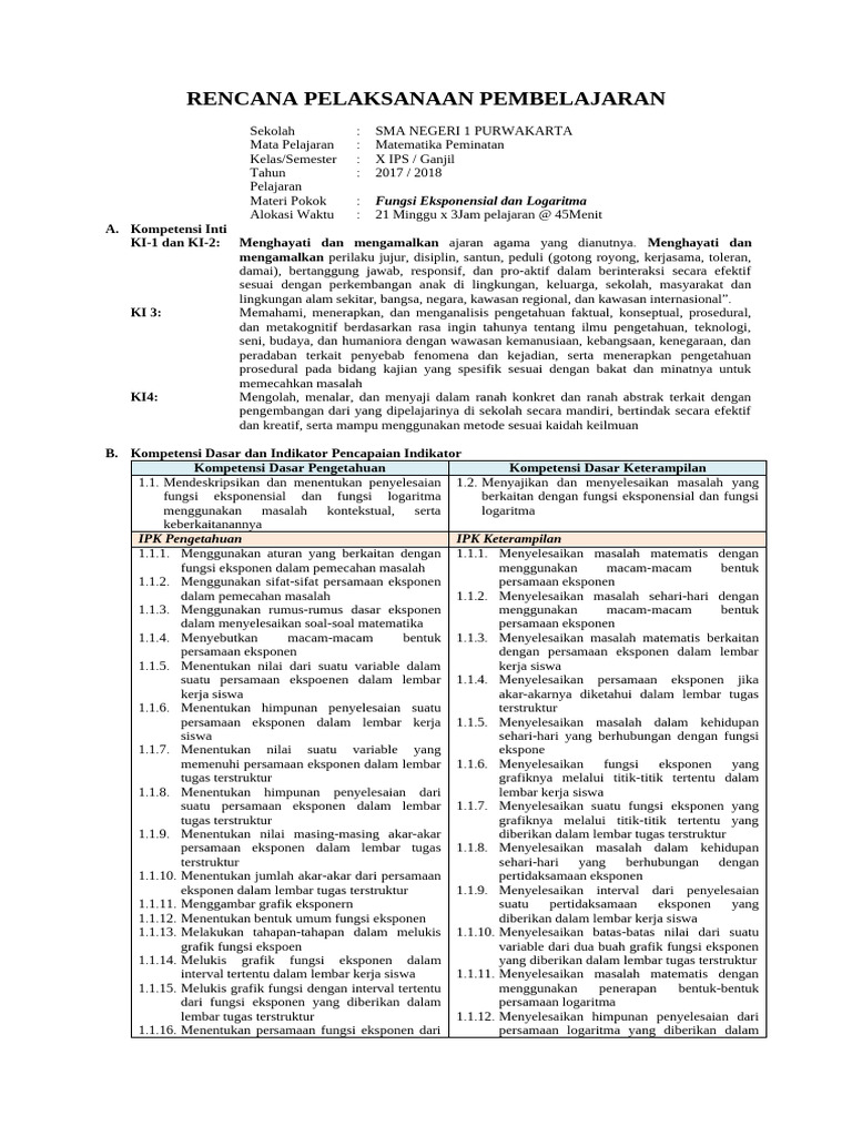 RPP Smt-1 Kls X Fungsi Eksponensial Dan Logaritma (Ok) | PDF