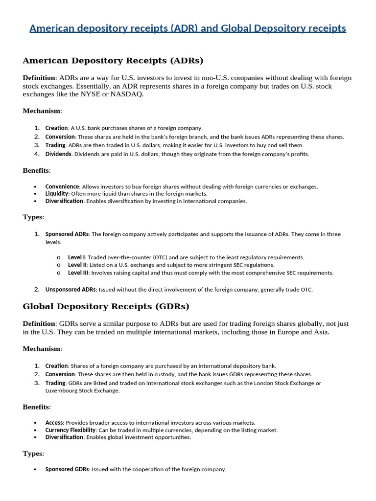 ADRs vs GDRs: Key Differences Explained | PDF | American Depositary ...