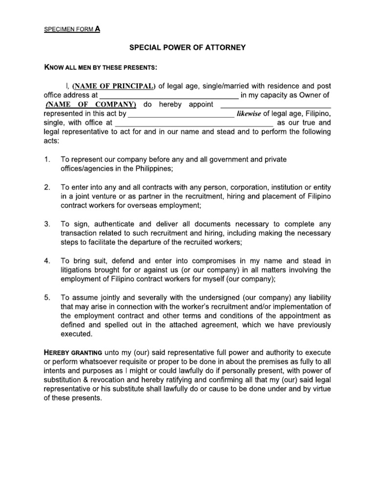 Special Power Attorney Template | PDF