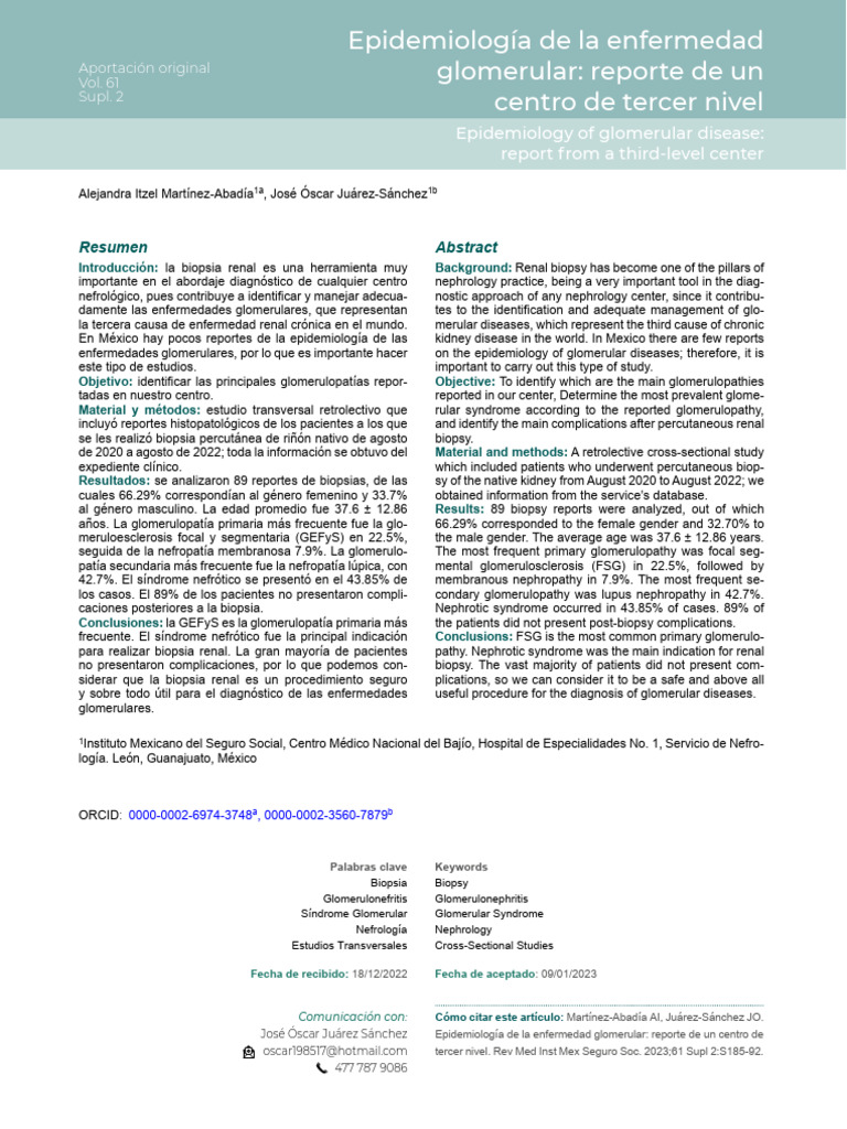 Epidemiología de La Enfermedad Glomerular | PDF | Enfermedad renal crónica | Nefrología