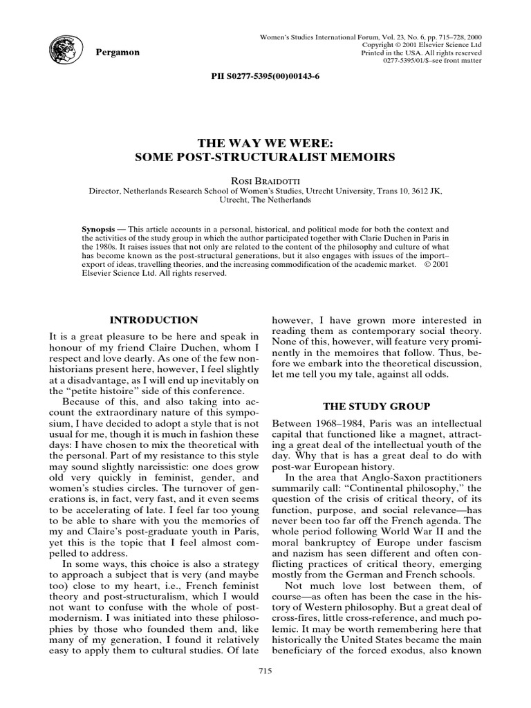 Braidotti - The Way We Were - Some Post-Structuralist Memoirs | PDF ...