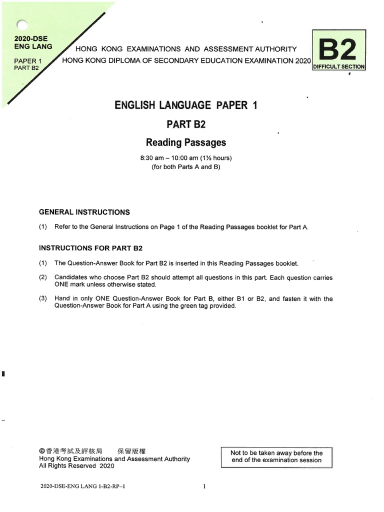 2020 HKDSE English Language Paper 1B2 | PDF
