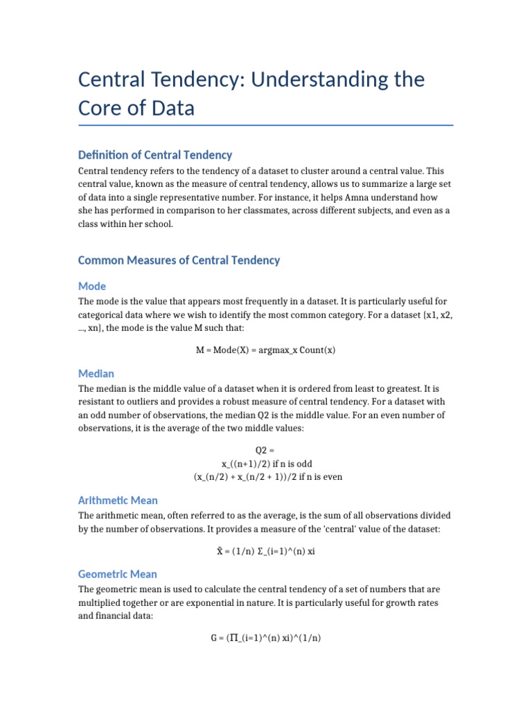 Central Tendency Statistics | PDF | Mean | Quantile