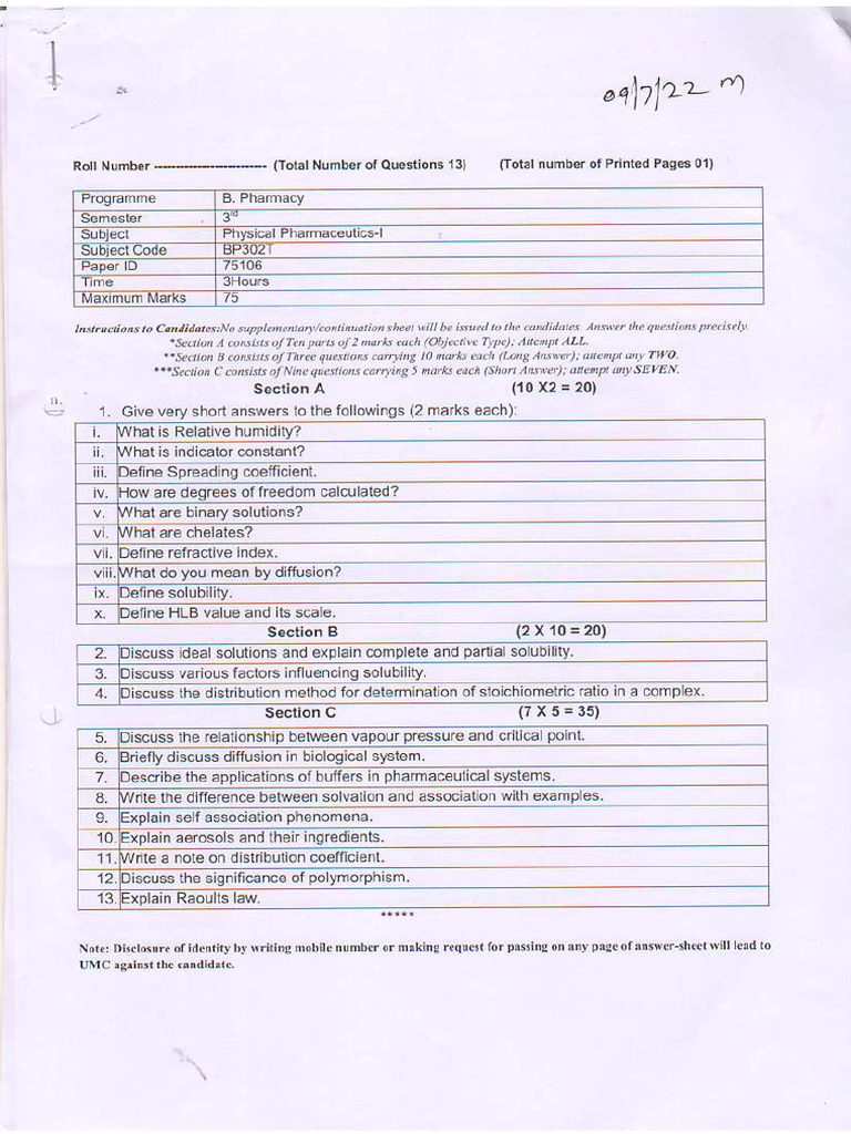 BP-302T Previous Question Papers | PDF