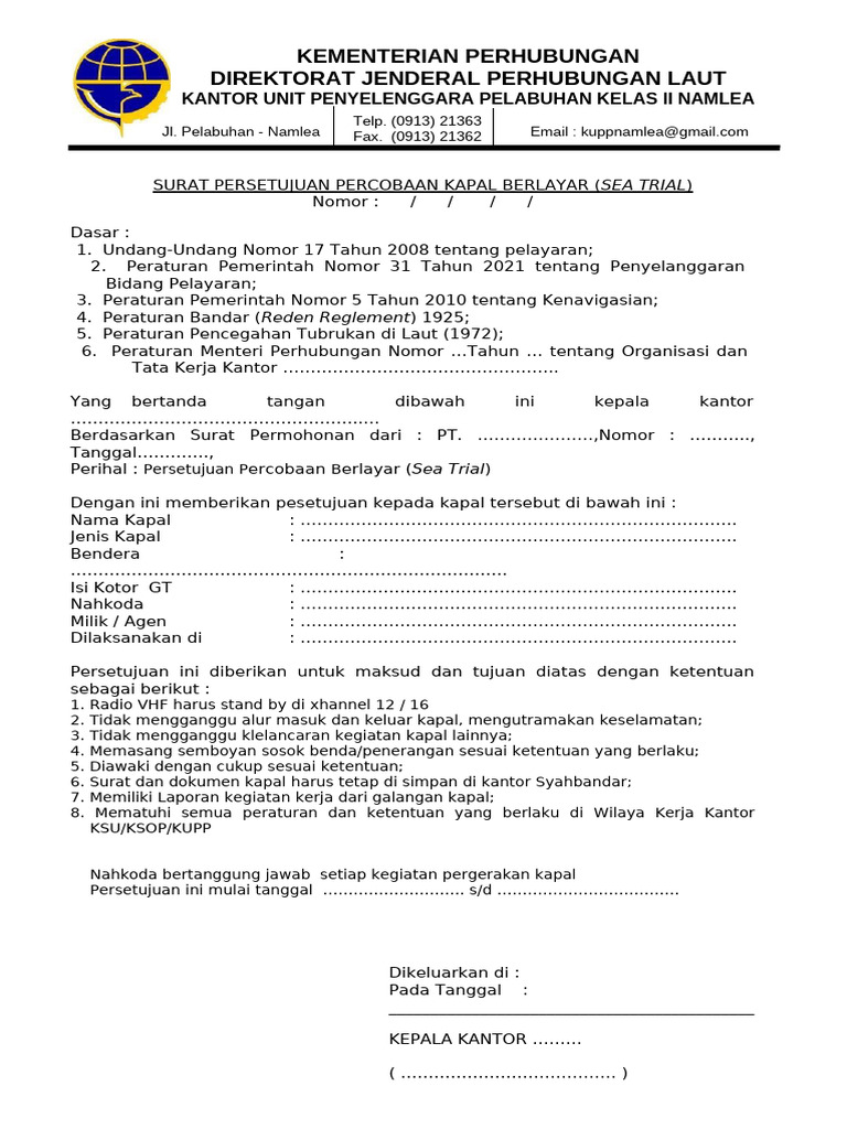Persetujuan Percobaan Berlayar (Sea Trial) | PDF