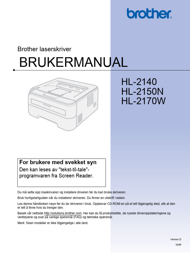 Brother HL 2170W Laser Brukermanual | PDF