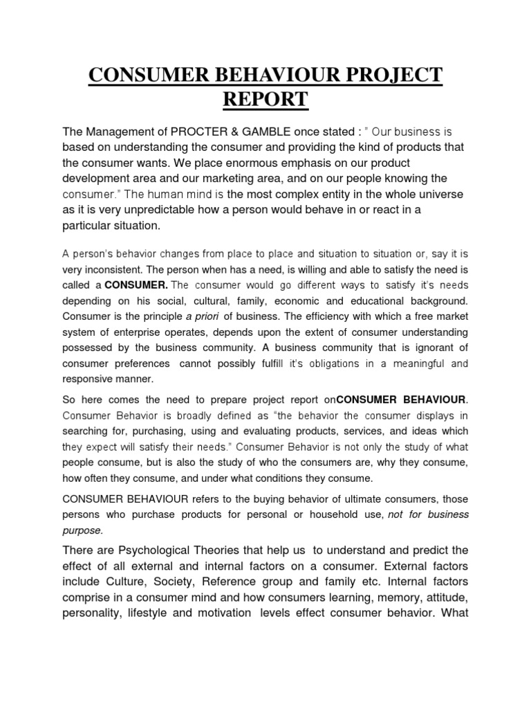 Consumer Behaviour Project Report | PDF