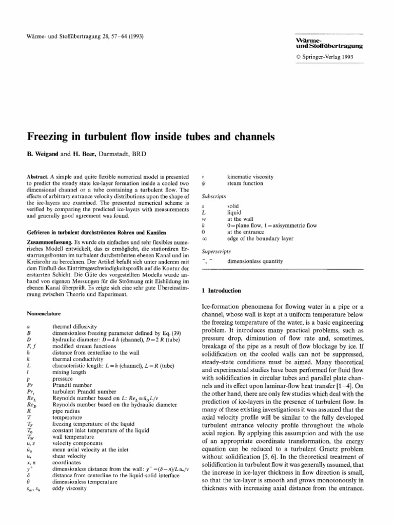 Freezing in Turbulent Flow Inside Tubes | PDF | Fluid Dynamics | Turbulence