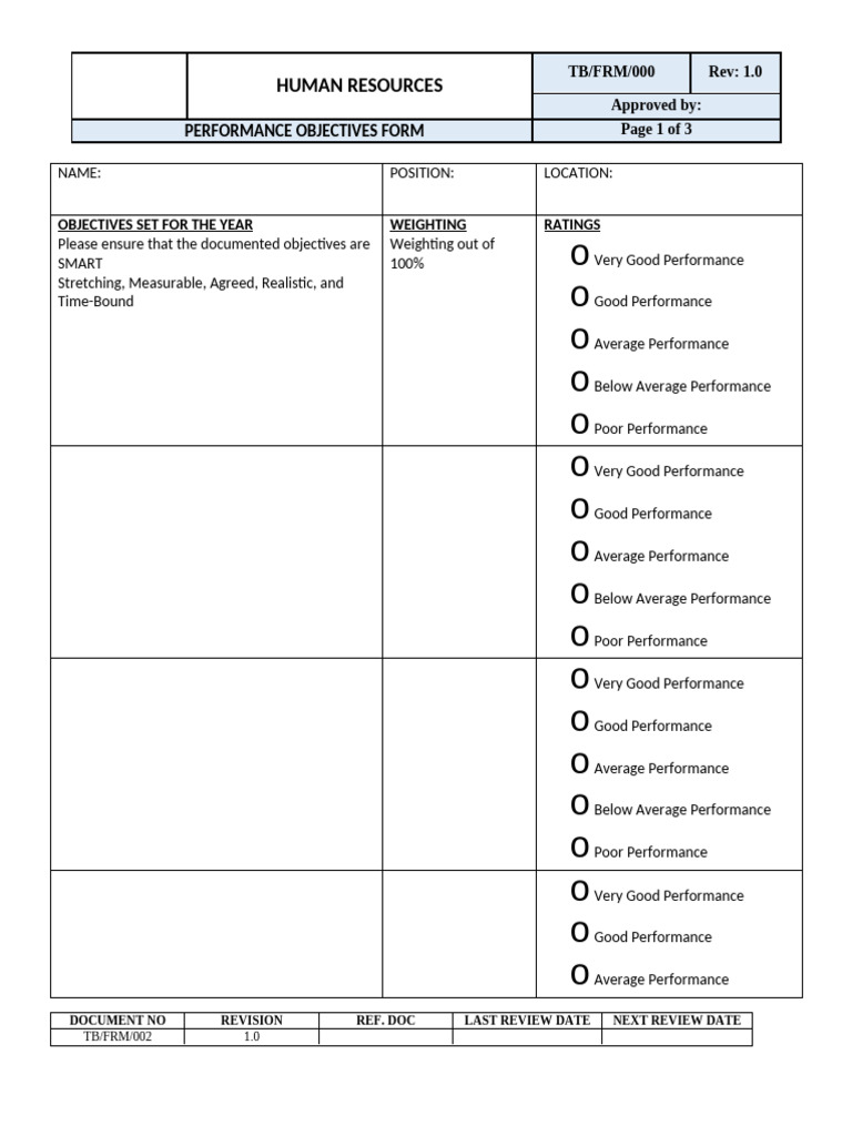 Performance Objectives Form | PDF | Employee Relations | Human Resource ...