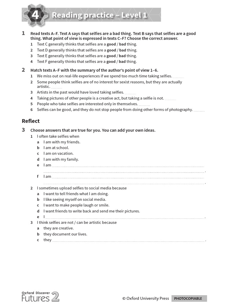 ODF2_Unit_4_Reading_practice_L1 | PDF | Selfie