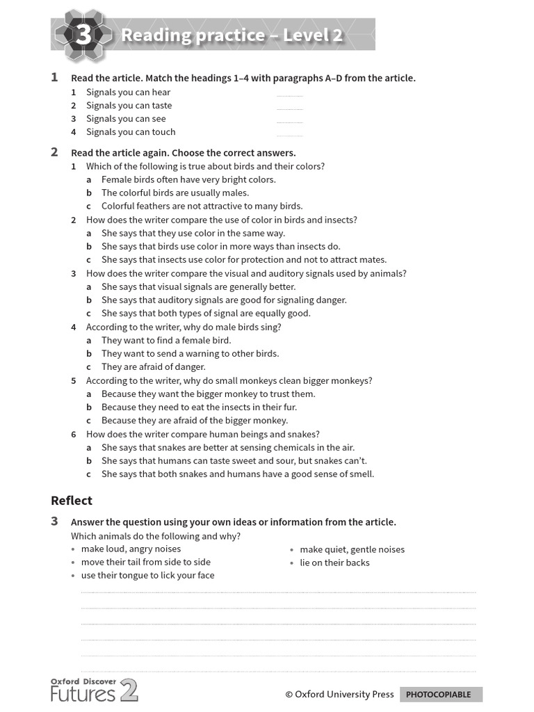 ODF2 Unit 3 Reading Practice L2 | PDF | Senses | Taste