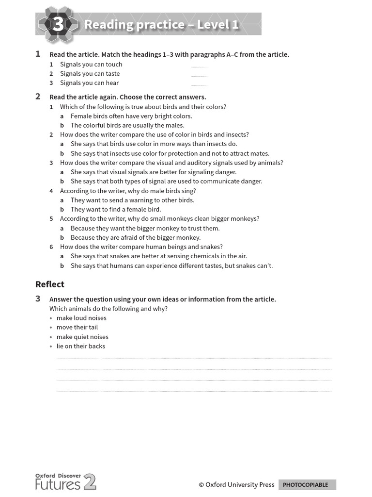 ODF2 Unit 3 Reading Practice L1 | PDF | Senses | Cognitive Science