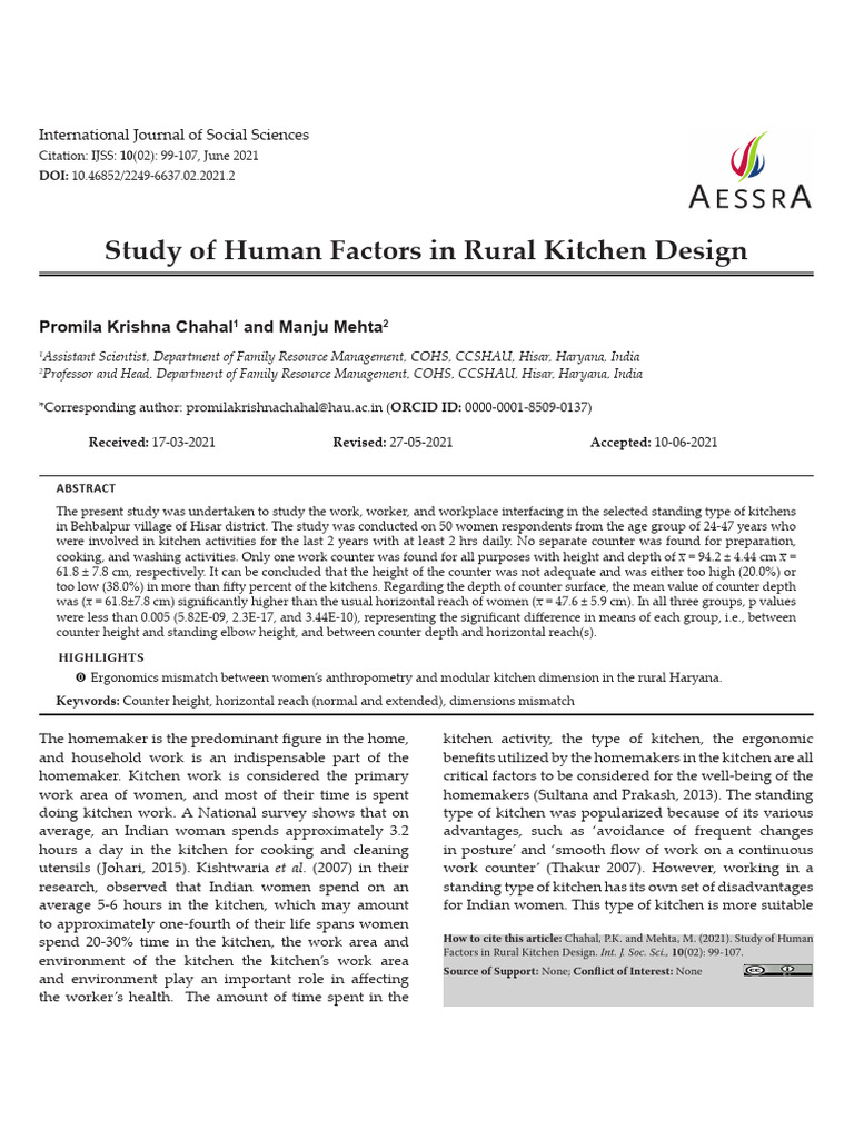 Study of Human Factors in Rural Kitchen | PDF | Anthropometry | Kitchen