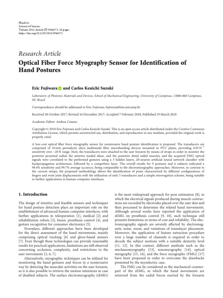 Optical Fiber Force Myography Sensor For Identific | PDF | Anatomical ...