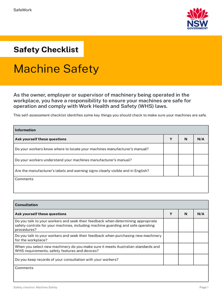Checklist Machine Safety PCBU Self Assessment Tool 1 3 | PDF ...
