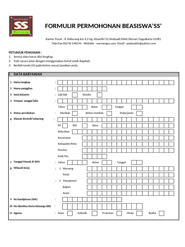 Formulir Permohonan Beasiswa 'SS' - 2023 | PDF