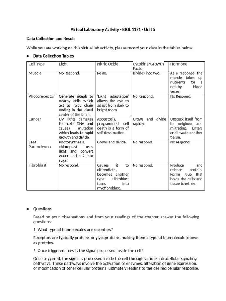 BIOL1121 - U5 - Data Collection and Result1 | PDF | Cell Signaling ...