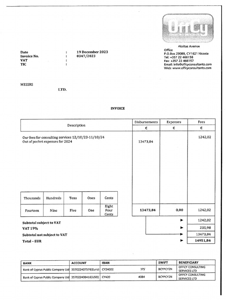 Invoice Sample Cyprus | PDF