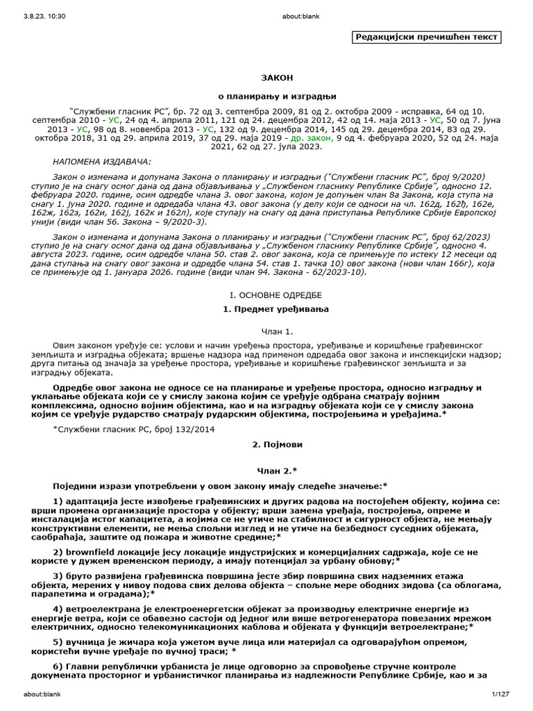 Zakon o Planiranju I Izgradnji - 2023 | PDF
