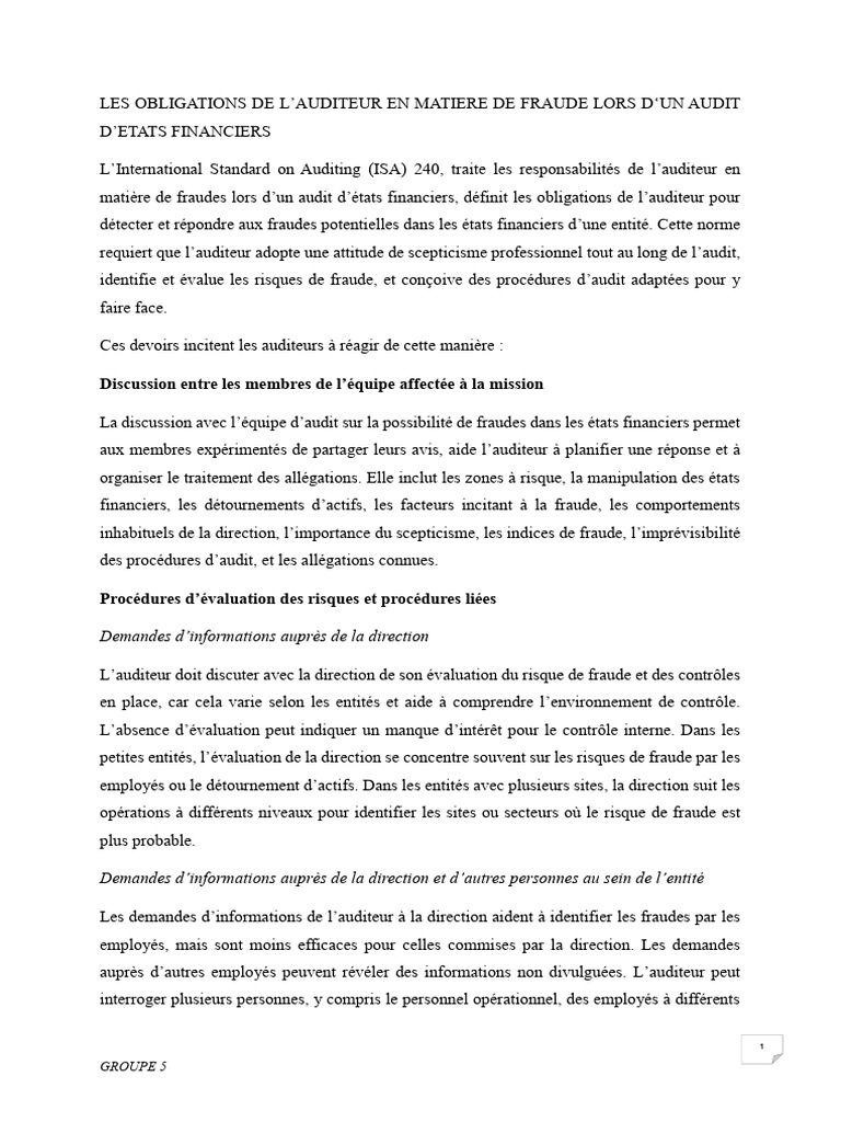 240 ISA Audit | PDF | Audit | Risque