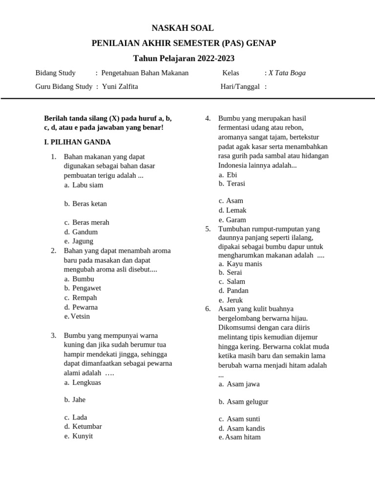 SOAL PAS GENAP X PBM 2023 | PDF
