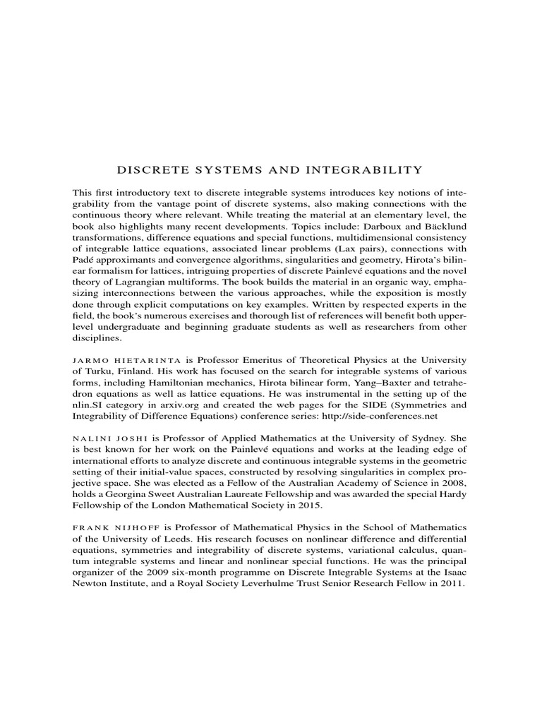 Discrete Systems and Integrability Cambridge University | PDF | Equations | Recurrence Relation