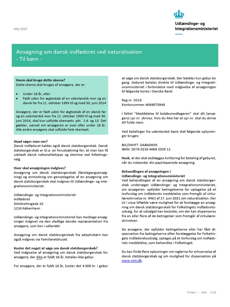 Ansoegning Om Statsborgerskab Boern Med Bilag | PDF