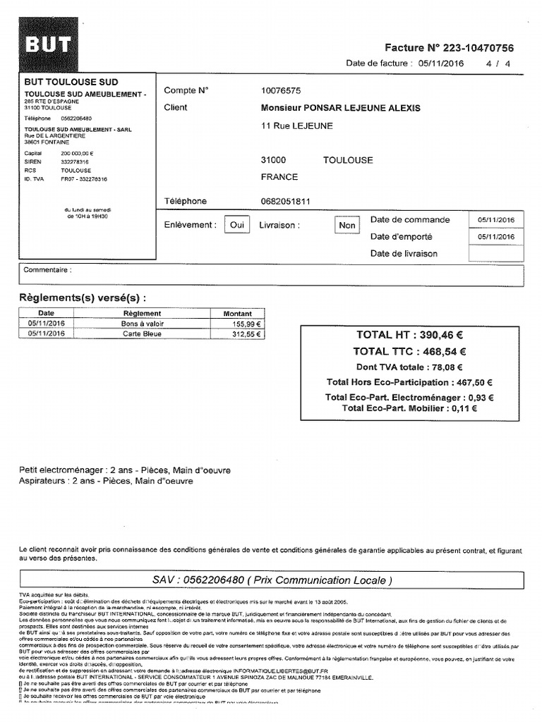 Lejeune Facture 20161105 - But | PDF