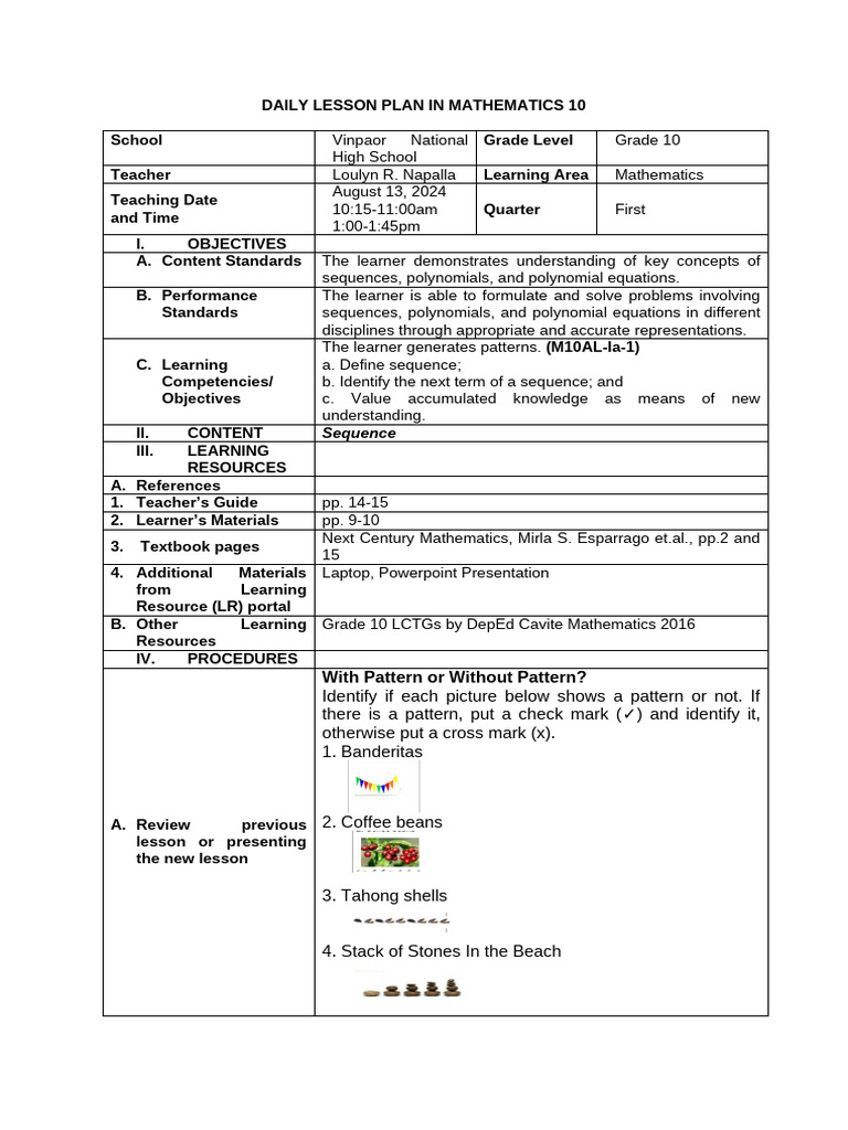 Math 10 DLP1 Q1 | PDF | Mathematics | Learning