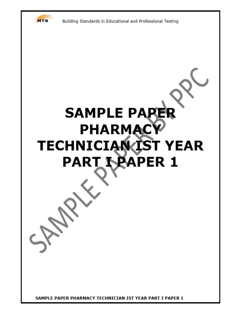Sample Paper Pharmacy Technician Ist Year Part I Paper 1 | PDF | Cell ...
