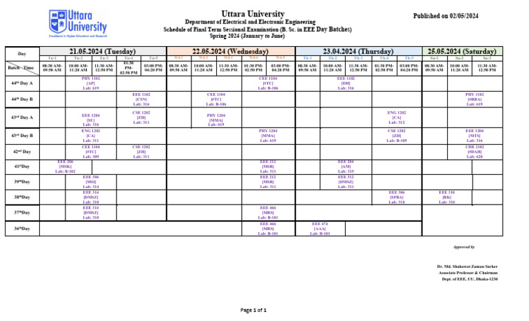 Sessional Exam Routine - Spring 2024 - Finalterm (Day Batches) | PDF ...
