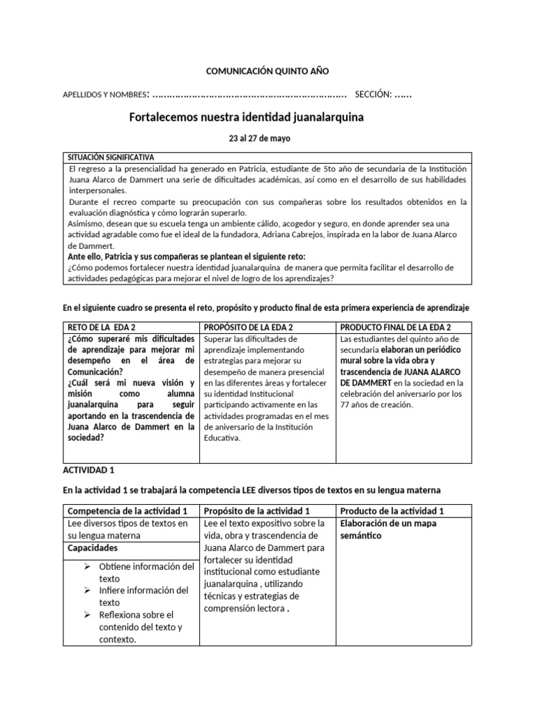 Actividad 1 -Eda 2 | PDF | Aprendizaje | Comprensión lectora