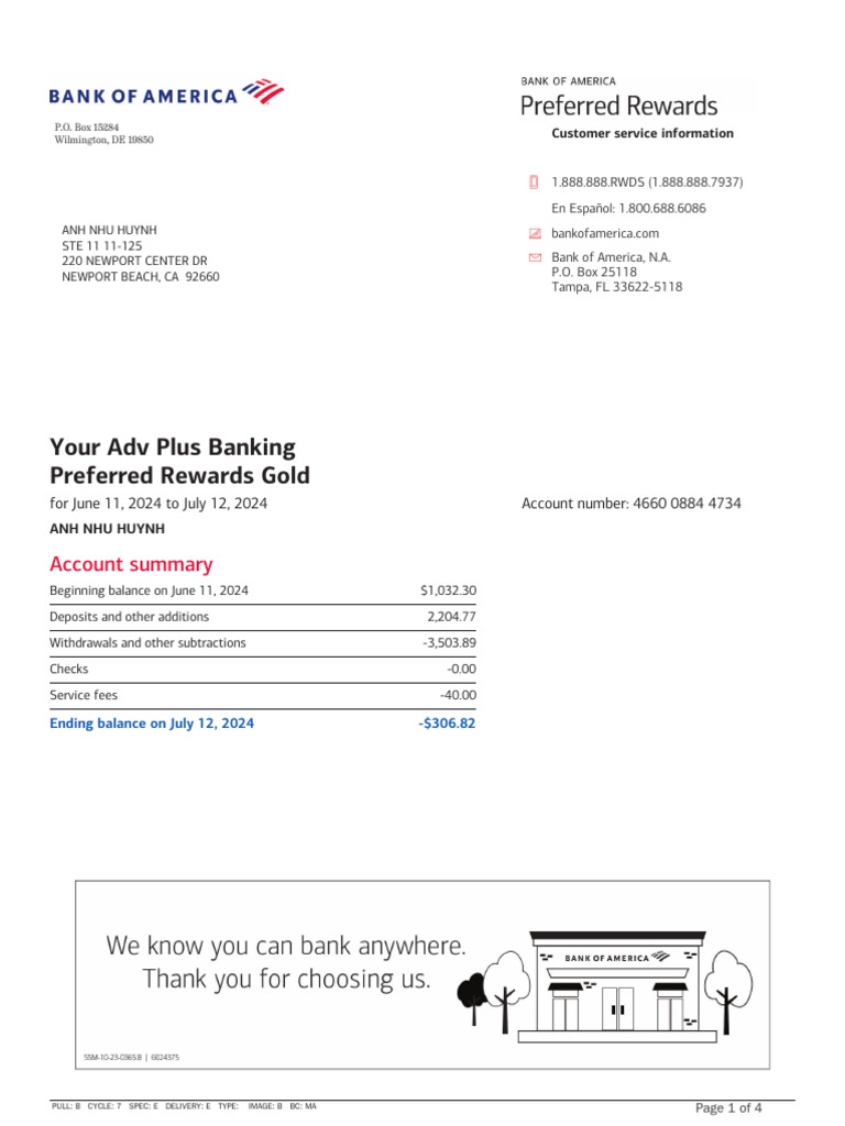 Estmt - 2024 07 12 | PDF | Overdraft | Fee