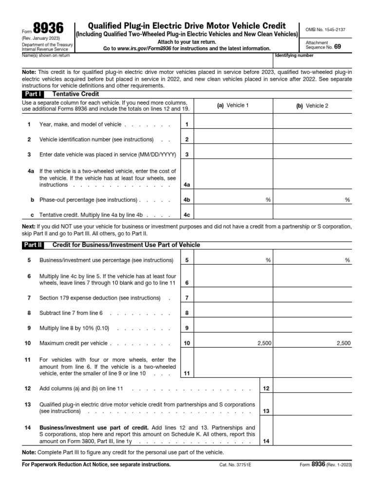 IRS Form 8936: Electric Vehicle Credit | PDF | Plug In Hybrid ...