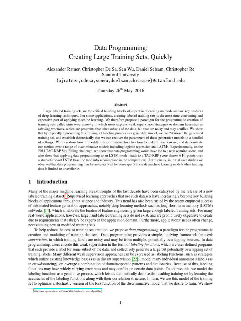 Data Programming: Creating Large Training Sets, Quickly | PDF | Machine Learning | Estimator