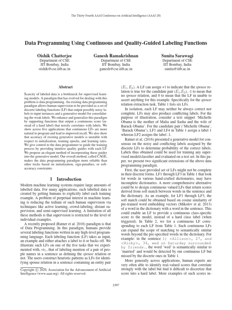 Data Programming Using Continuous and Quality-Guided Labeling Functions | PDF | Statistical ...