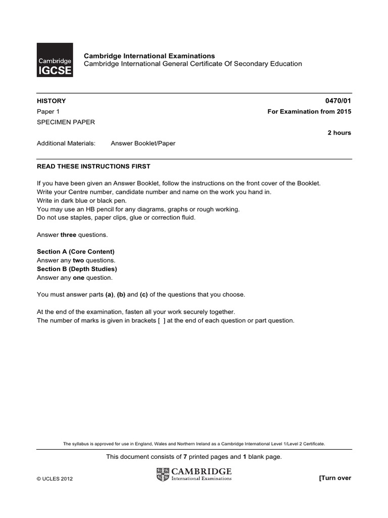 Cambridge IGCSE History Specimen Paper | PDF | Apartheid | Joseph Stalin