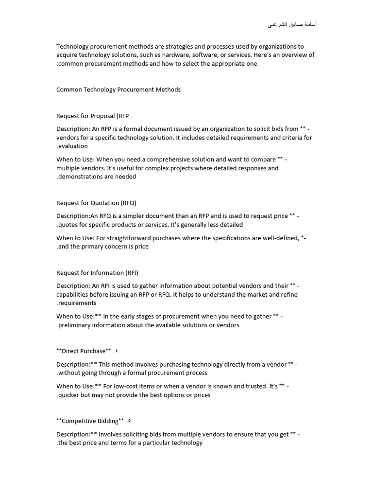 Technology Procurement Methods Are Strategies and Processes Used by Organizations To Acquire ...
