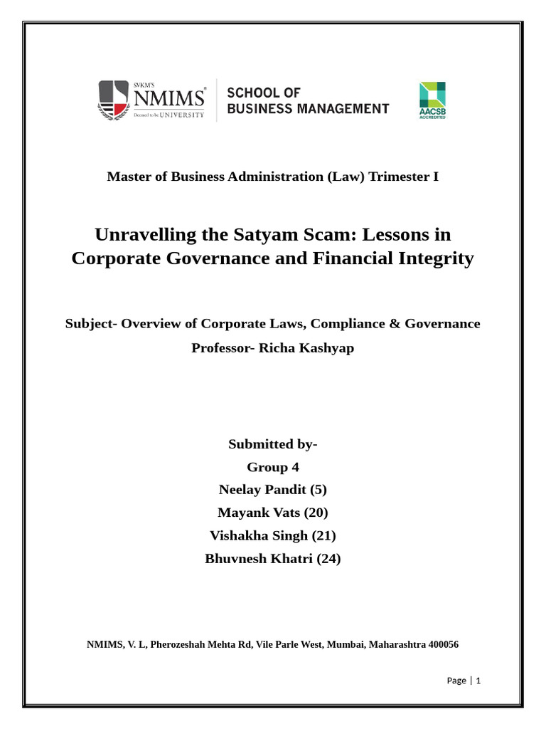 Satyam Scam Tri I | PDF | Corporate Governance | Governance