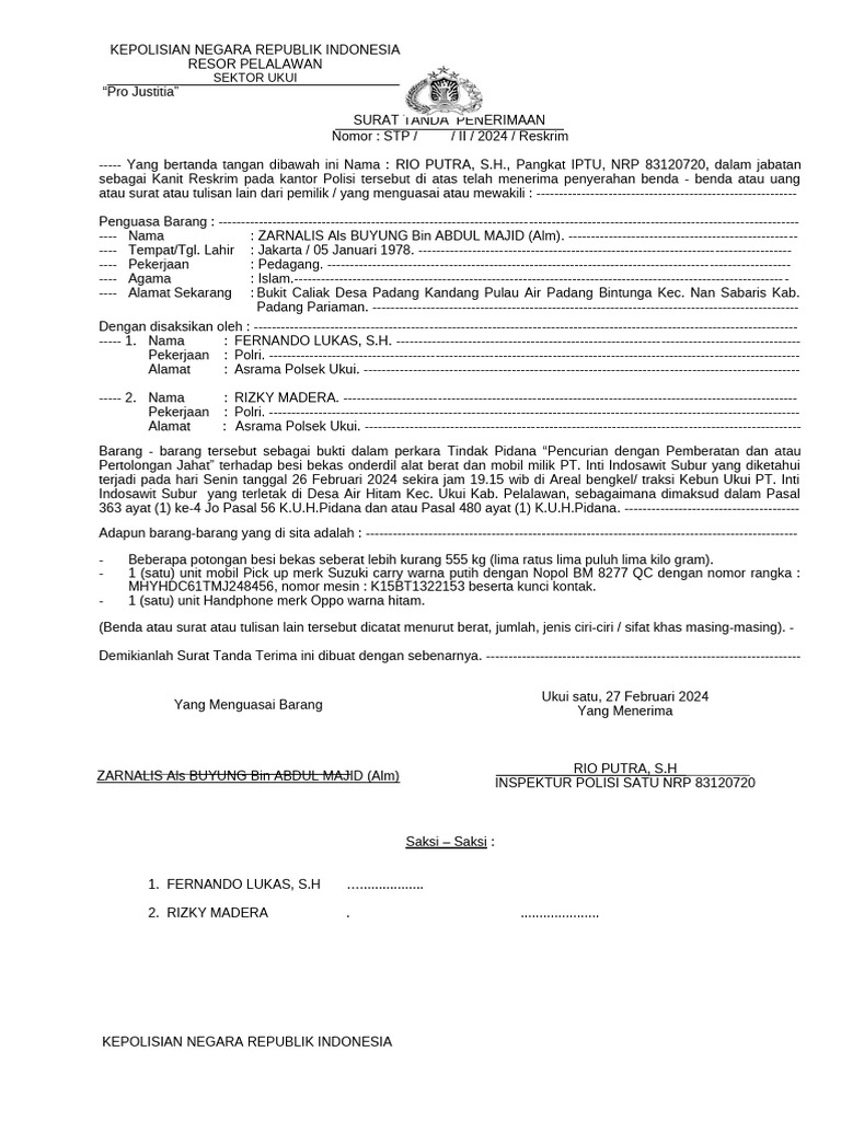 BA SITA & Tanda Terima | PDF