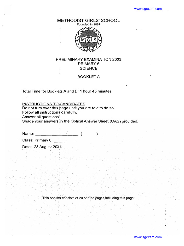 MGS 2023 Primary 6 Science Prelim | PDF